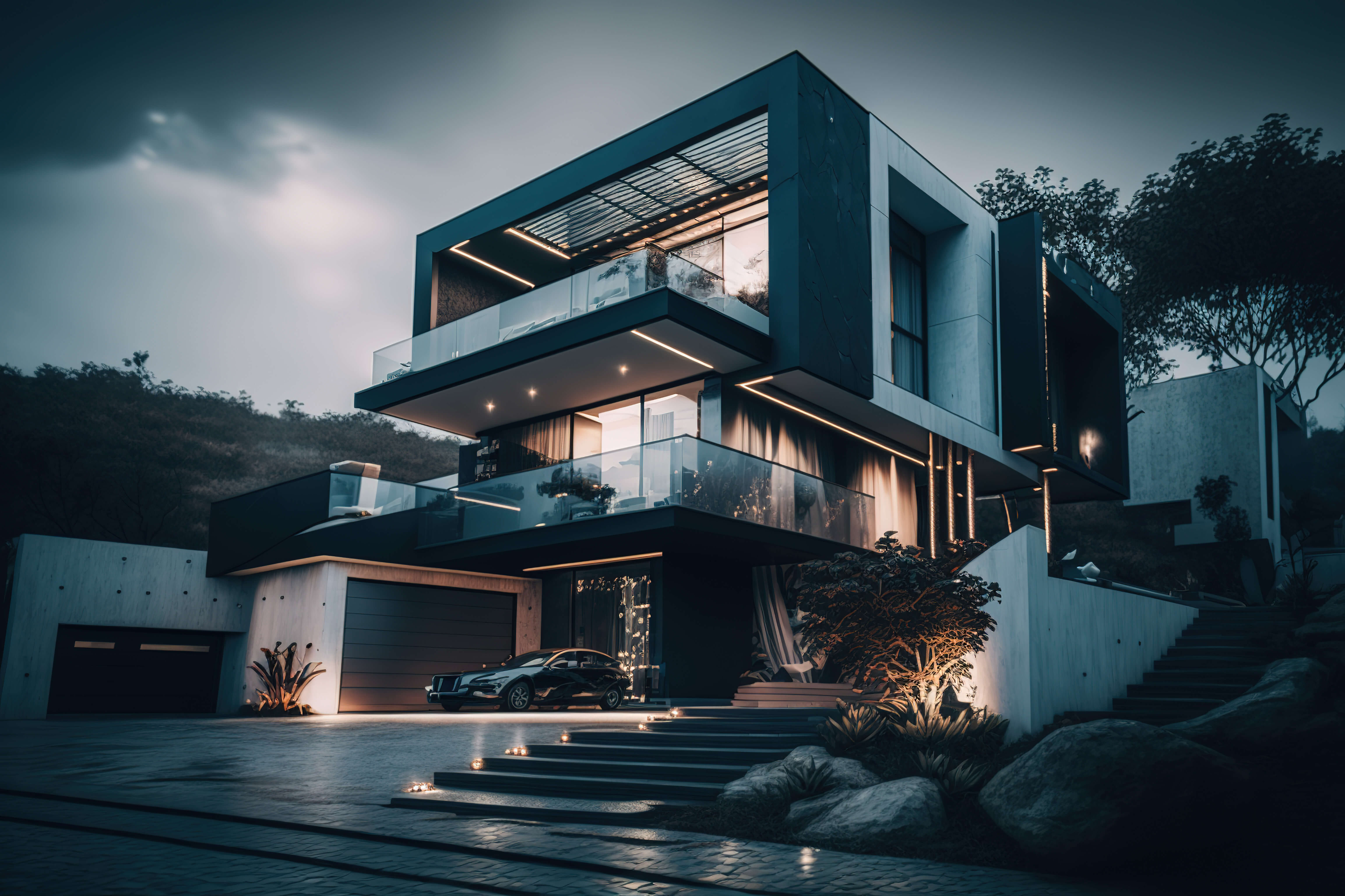 Illuminazione giardini in ville di lusso